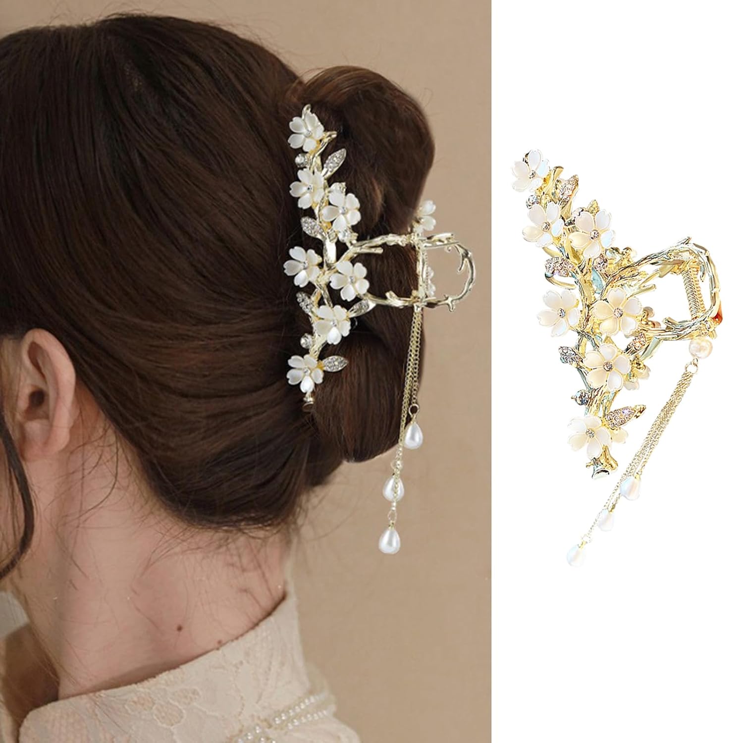 Amazon.com: Jasmine Metal Hair Claw Clips with Pearl Rhinestone Design ...