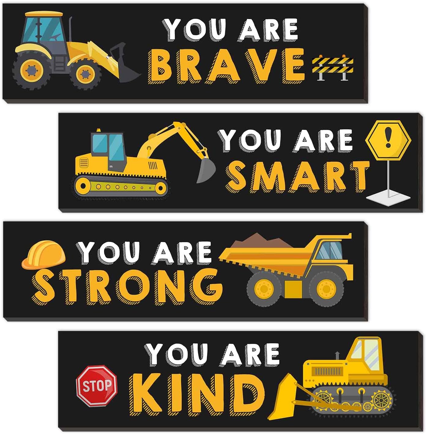 Amazon.com: 4 Pieces Construction Trucks Inspirational Quotes Wooden ...