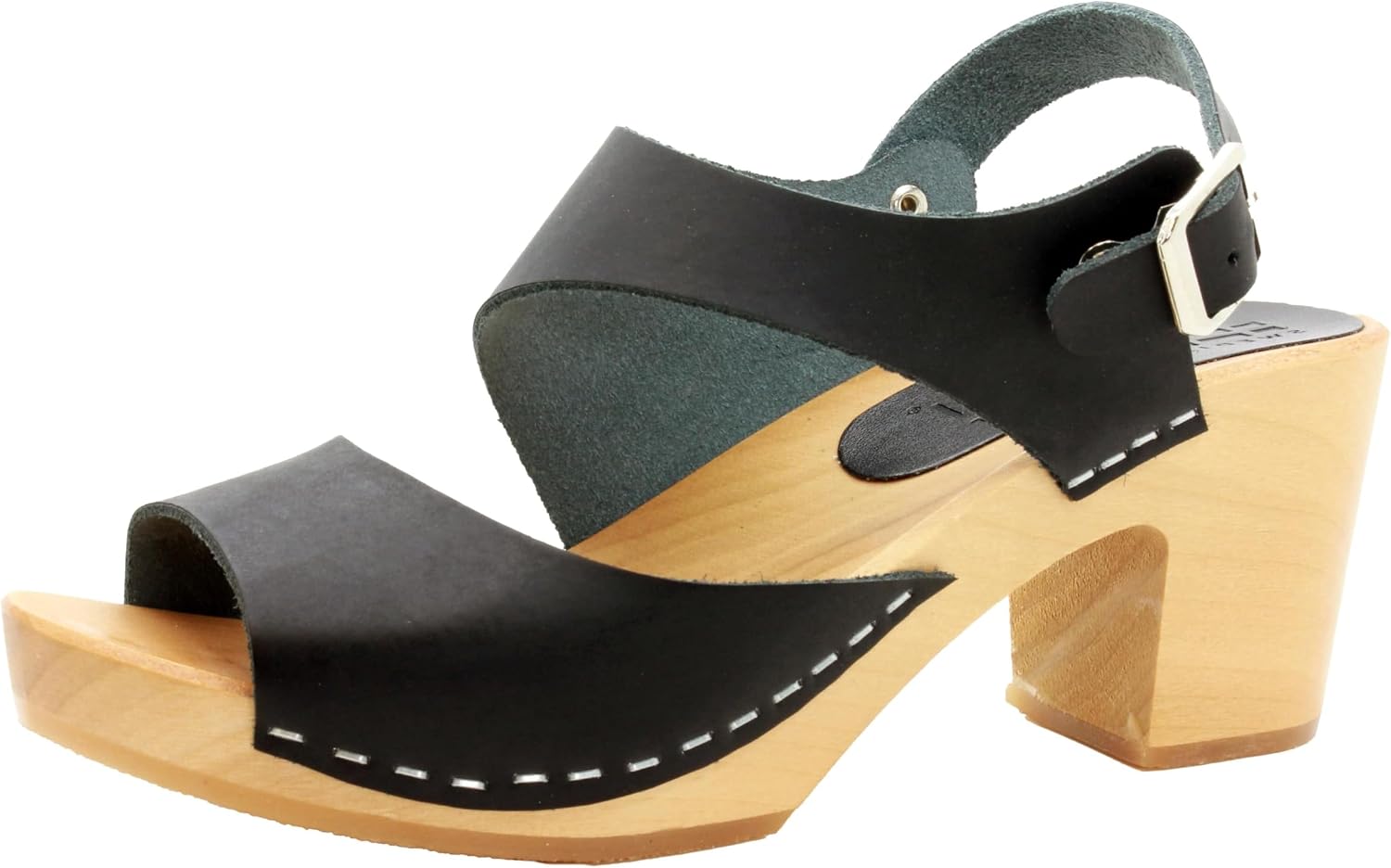 Amazon.com | Bjork Women's Mid-Heel Wooden Leather Clog Sandals | Shoes