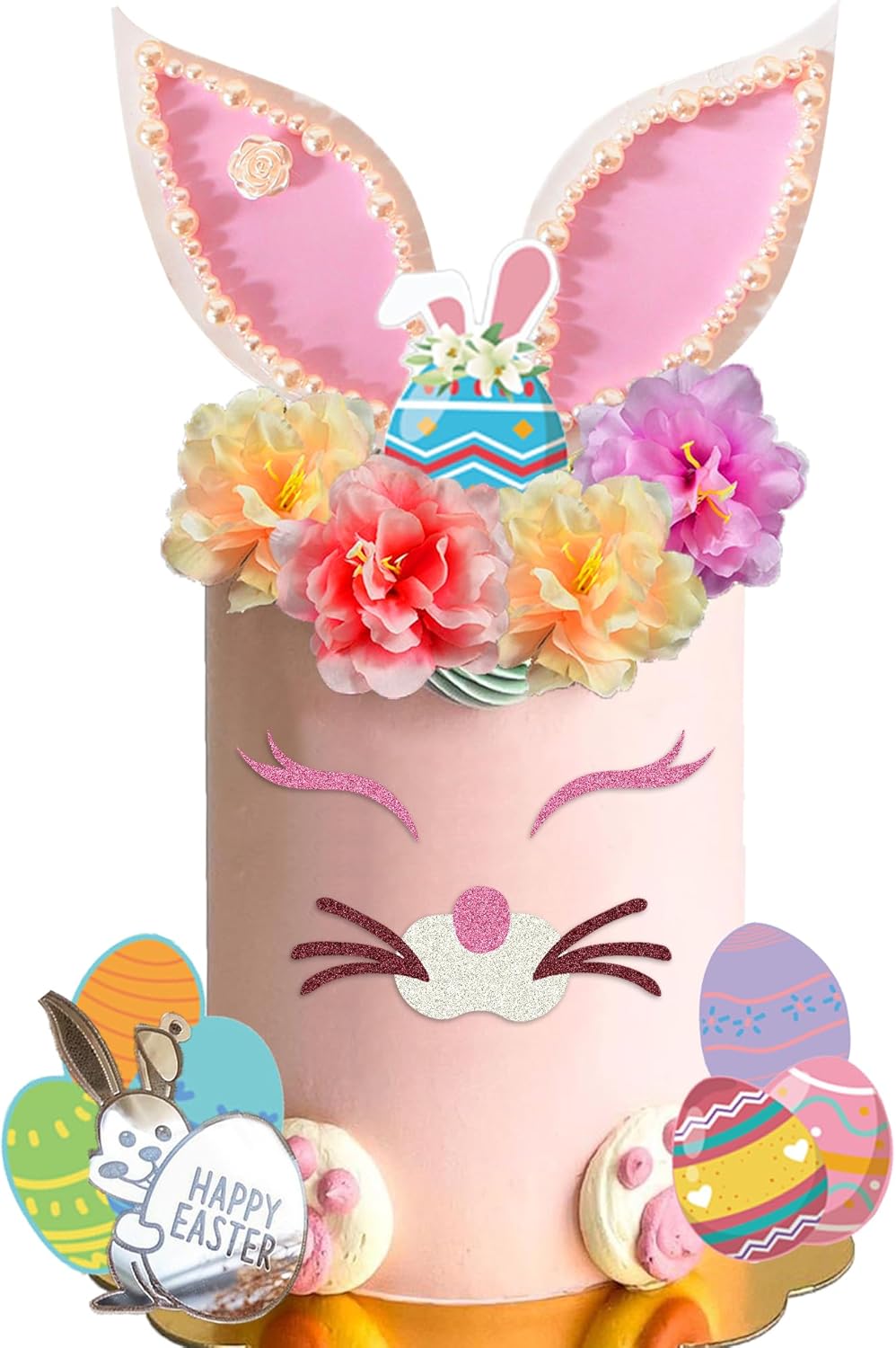 Amazon.com: DRWATE 16PCS Easter Bunny Cake Topper with Eyelashes Egg ...