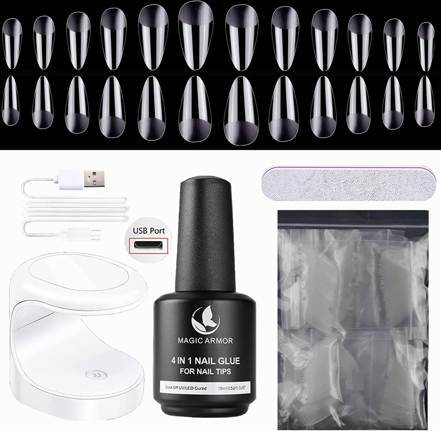 Hotolove Fake Nail Tips and Glue Gel Set-504 Pcs Soft Gel Nail Tips ...