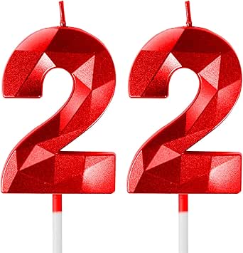 Amazon.com: 22th Birthday Candles,Number 22 Candles,Red Happy Birthday ...