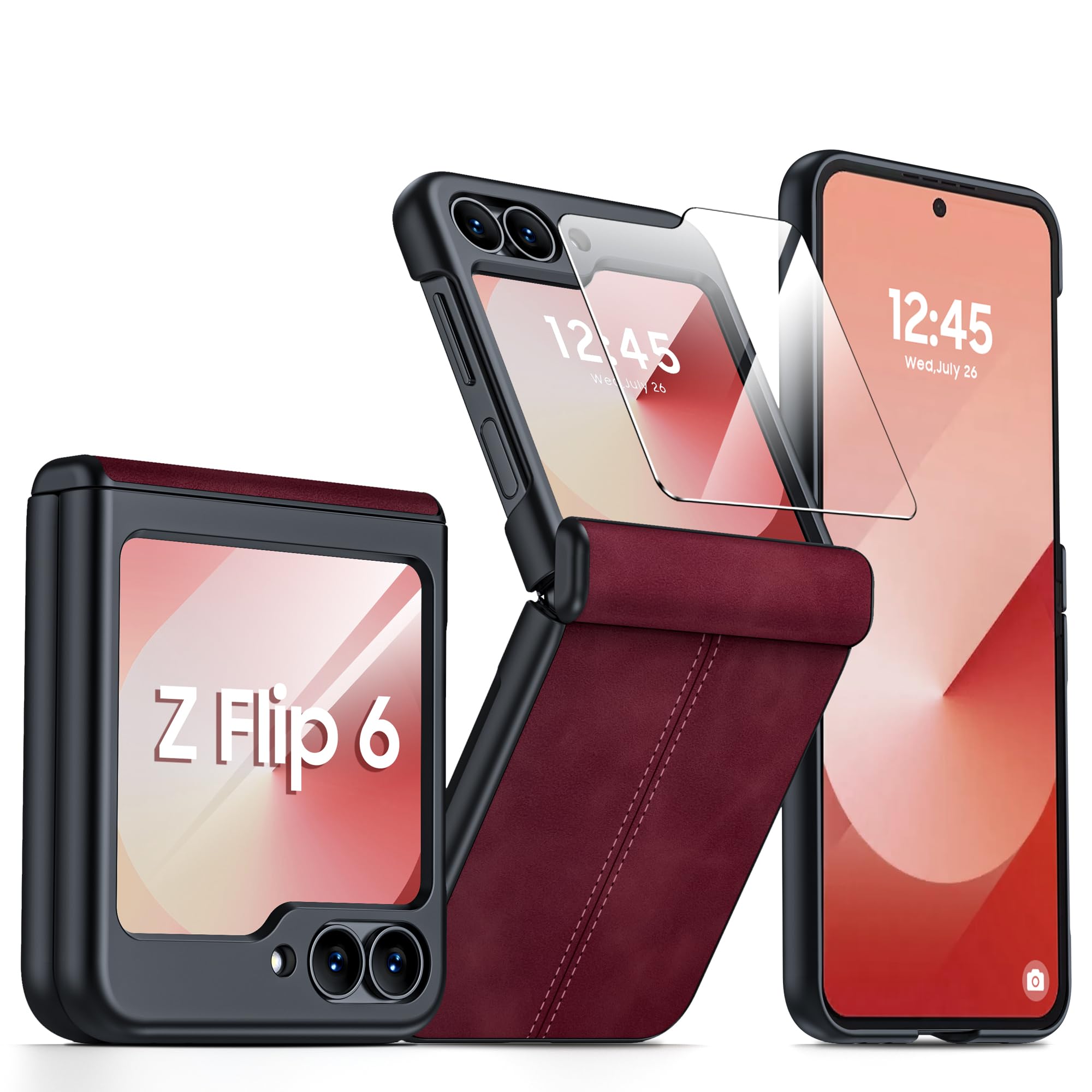 Amazon.com: BSNRM for Samsung Galaxy Z Flip 6 Case Leather, Hinge ...