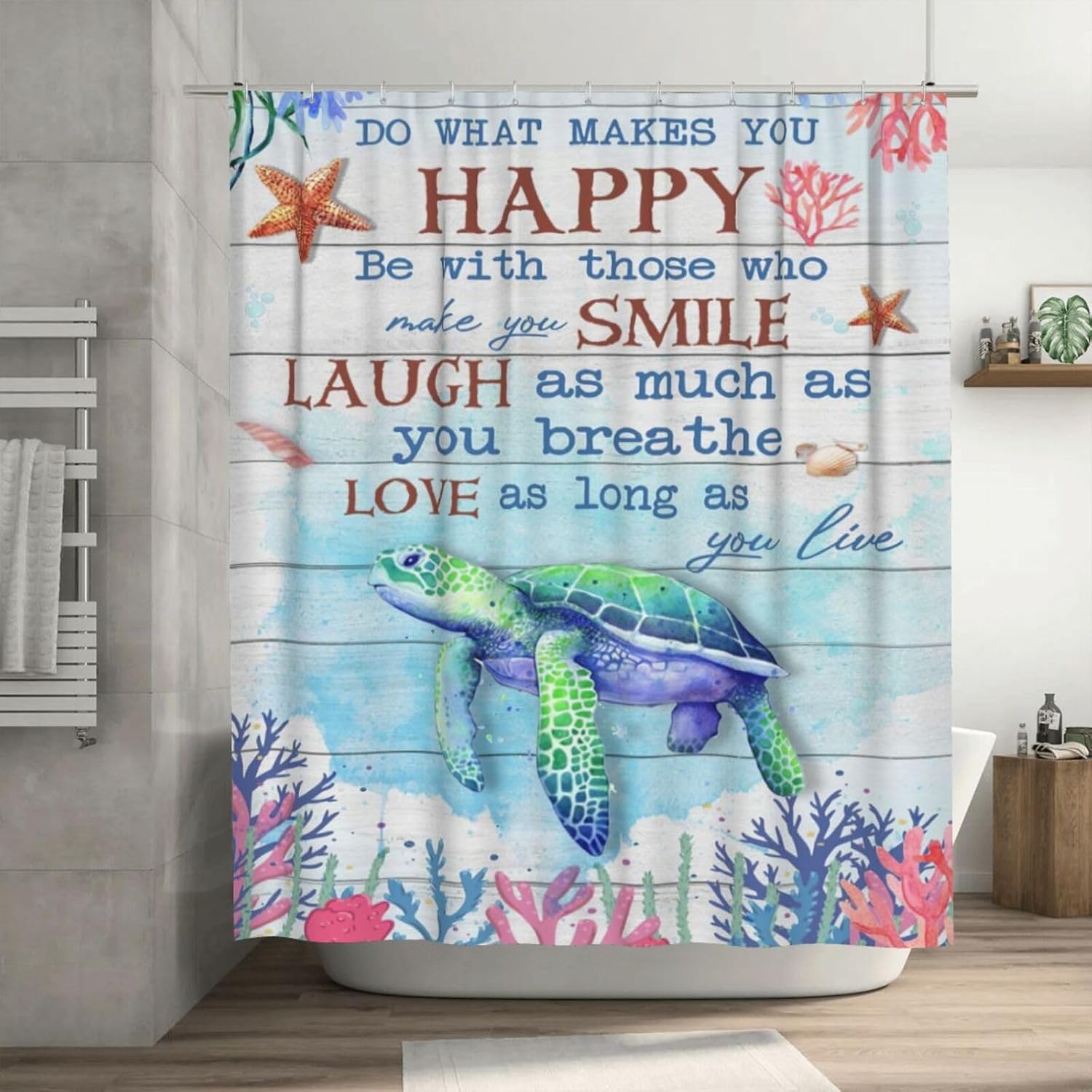 Amazon.com: nanen Sea Turtle Shower Curtain Underwater Seaweed Seashell ...