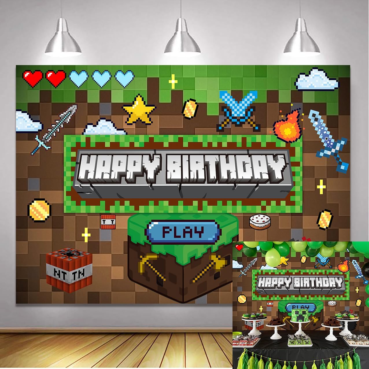 Amazon.com : 7x5ft Pixel Backdrop for Happy Birthday Video Game Themed ...