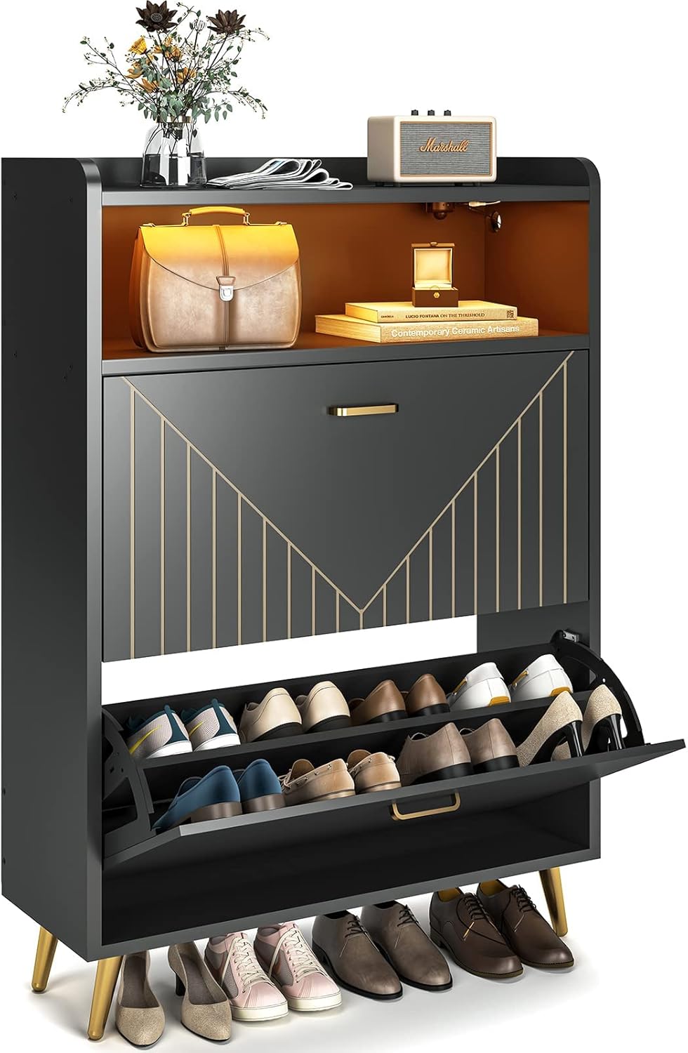 Amazon.com: Aheaplus Shoe Cabinet with Flip Doors, Shoes Storage ...