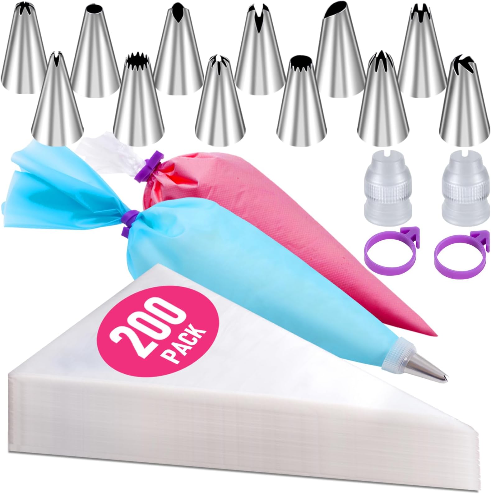 Amazon.com: Piping Bags and Tips Set,100Pcs 12 Inch Disposable Pastry ...
