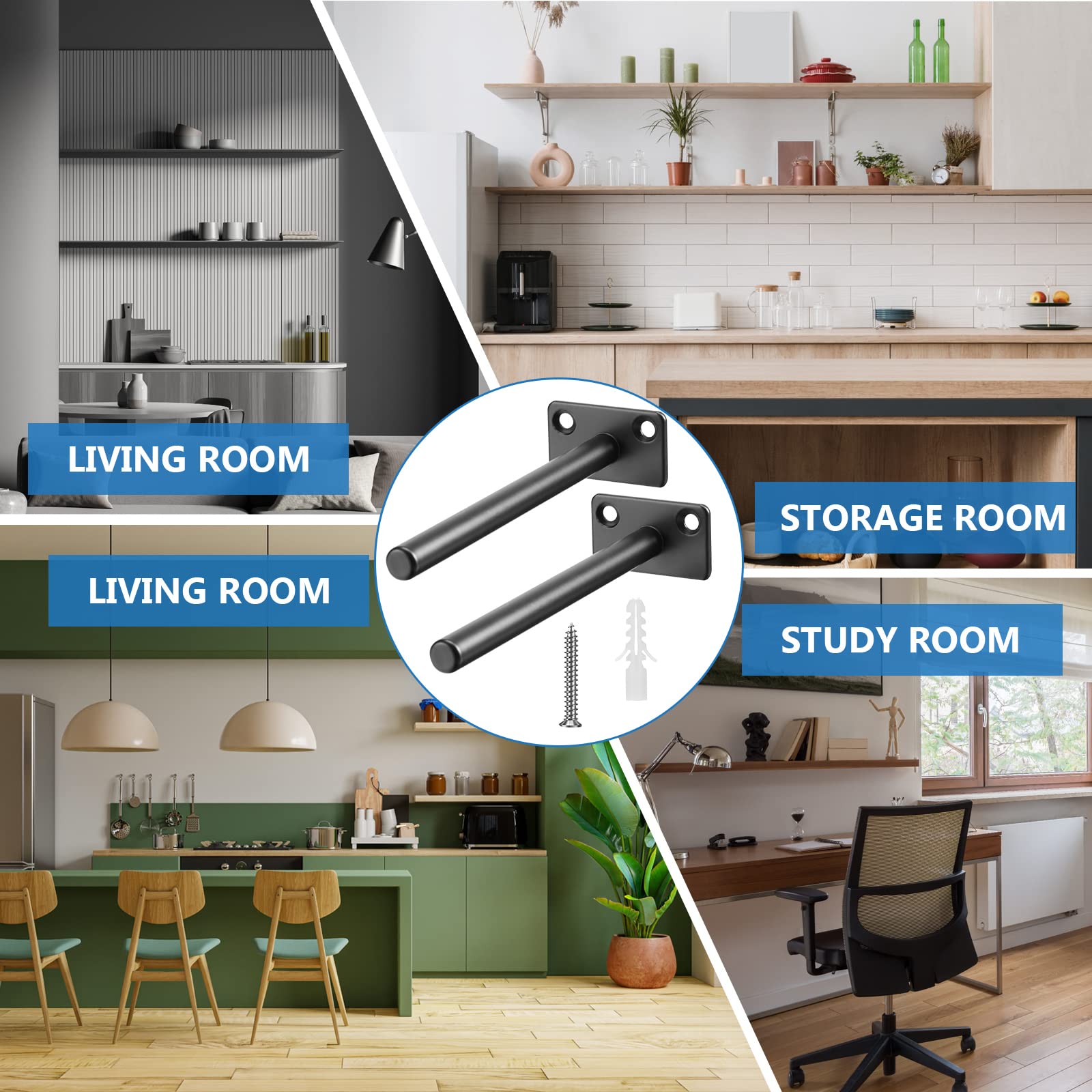 24 Pcs 6 Inch Floating Shelf Bracket Floating Shelf Hardware Black ...