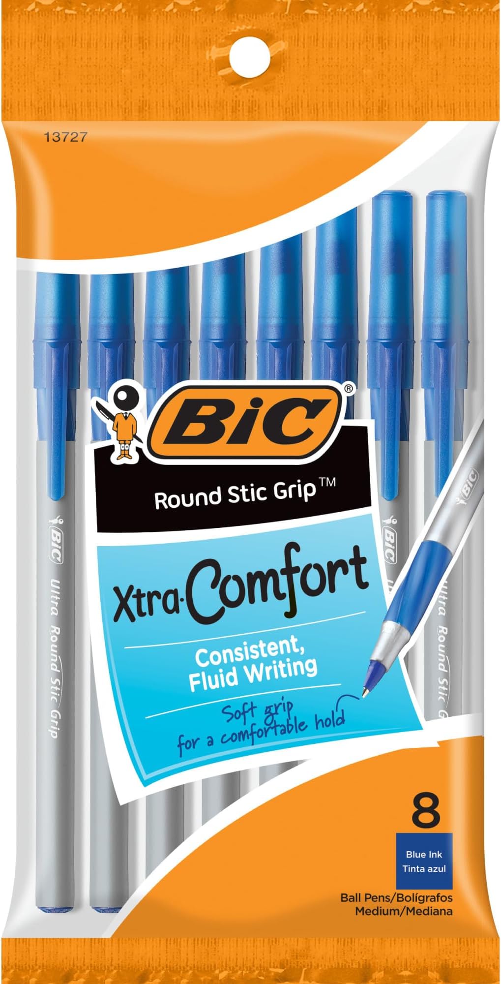 Amazon.co.jp: Bic Ultra Round Stic Grip Ball Pens Medium Point 8/Pkg ...