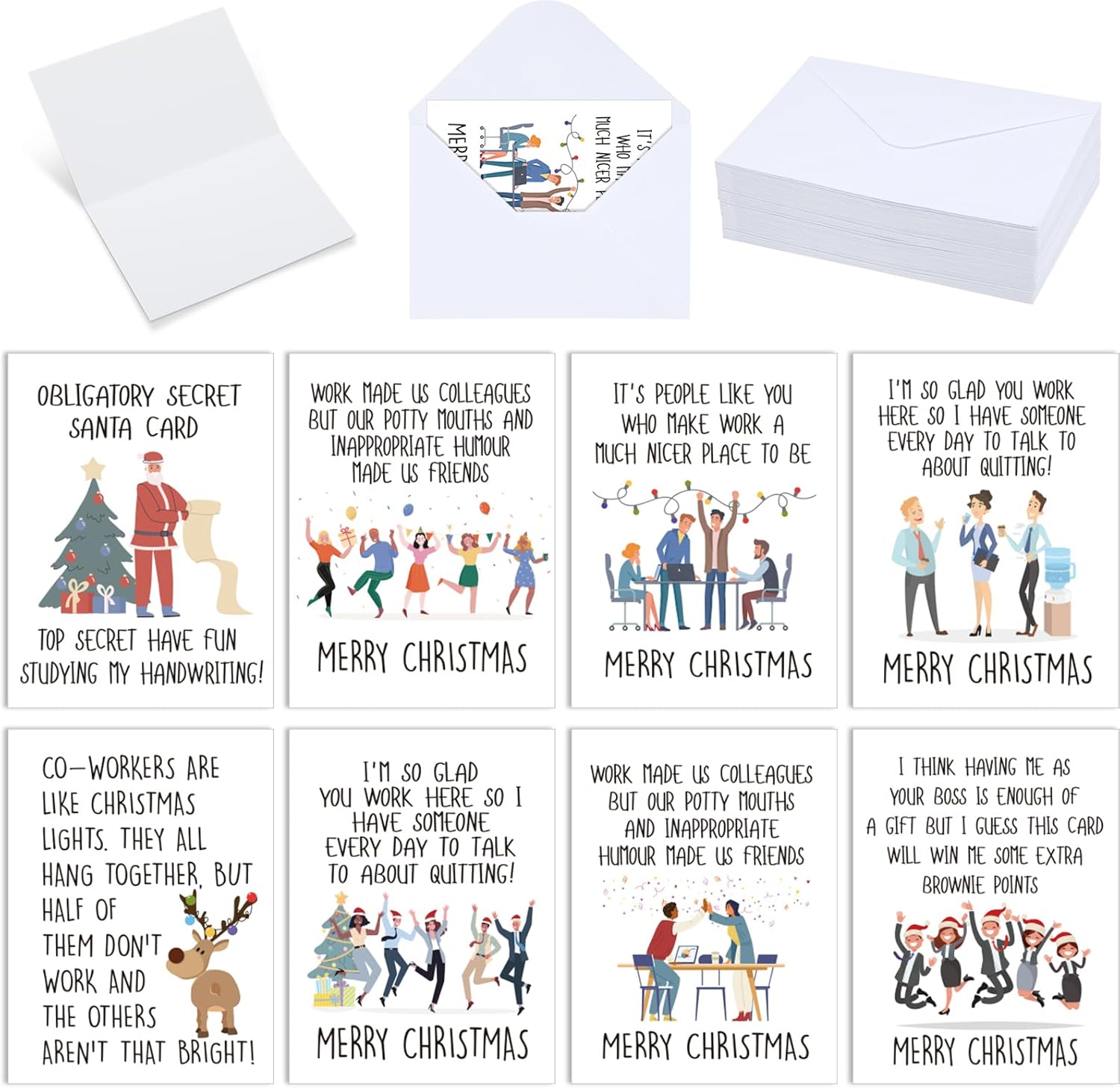 Amazon.com: Gersoniel 48 Pcs Funny Employee Christmas Cards Bulk 4 x 6 Inch Christmas Thank You ...