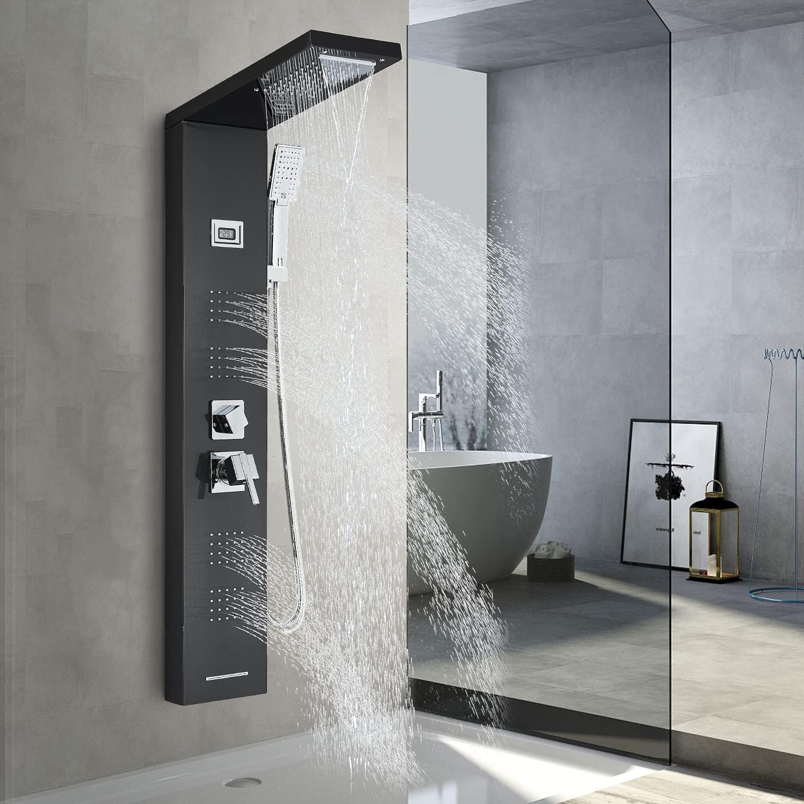 Auralum Columna de ducha de acero inoxidable con luz LED, panel de ...