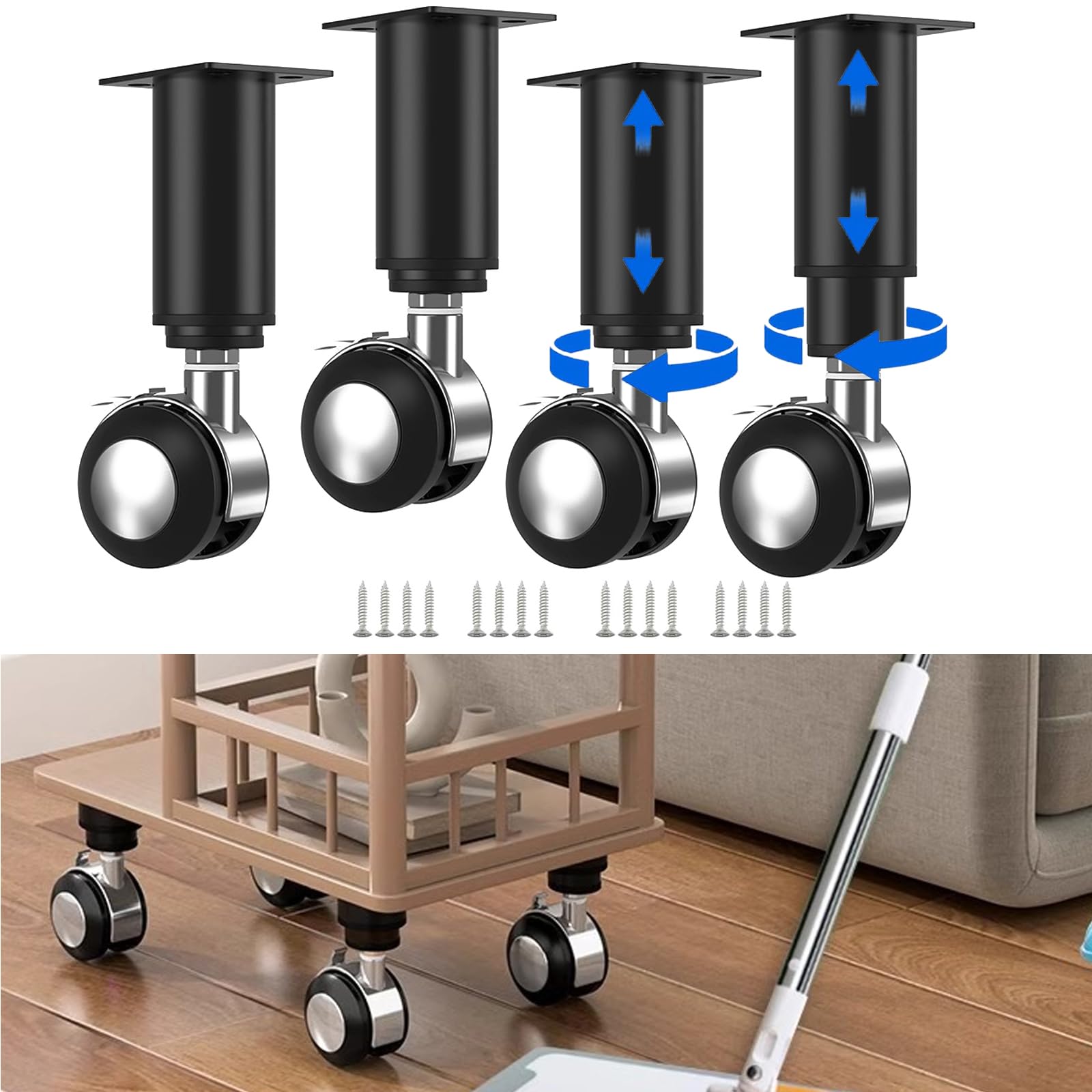 Snapklik.com : Casters Leveling Feet Wheels Casters Retractable For ...