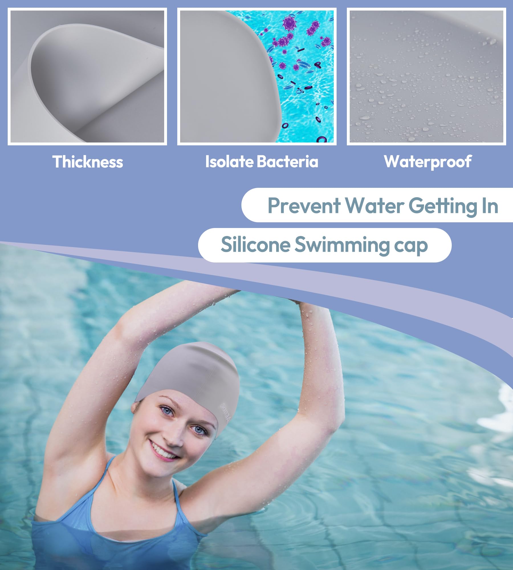 Aegend Swim Caps for Long Hair, Durable Silicone Swimming Caps for ...
