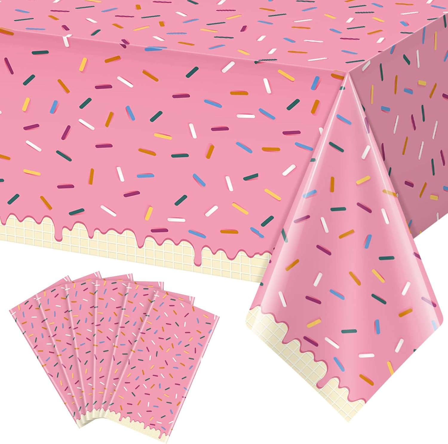 Amazon.com: 6Pcs Sprinkle Donut Tablecloth, Pink Ice Cream Table Cloth ...