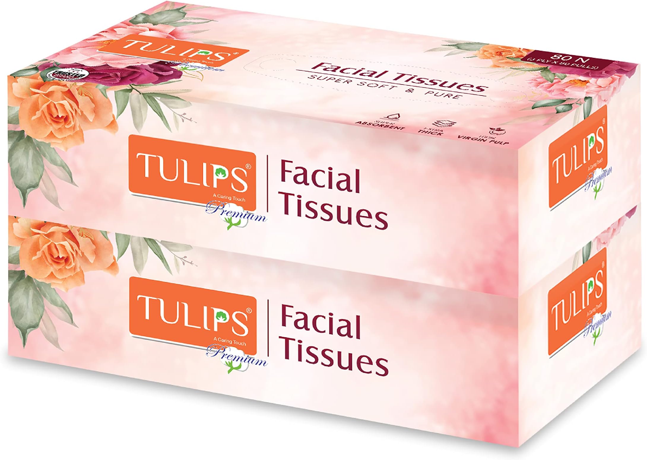 TULIPS Facial Tissue Paper 80 Pulls 3 Ply (Pack of 2) : Amazon.in ...