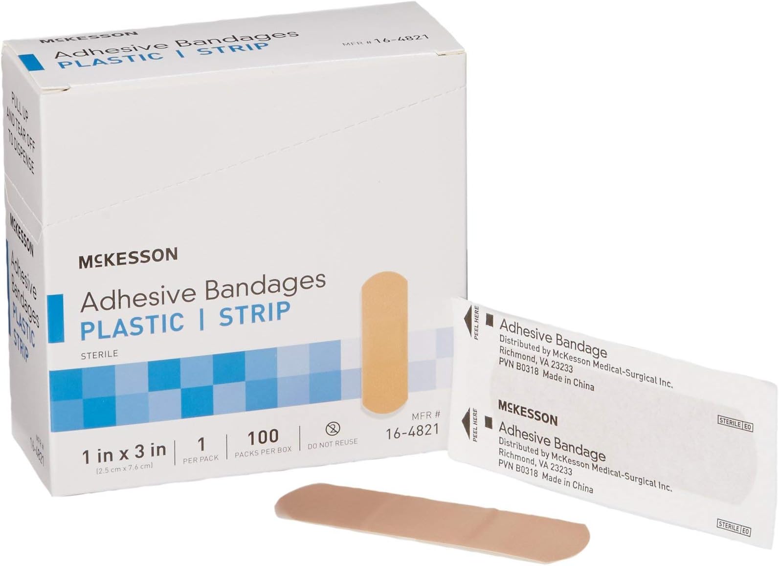 Amazon.com: McKesson Adhesive Bandages, Sterile, Plastic Strip, 1 in x ...