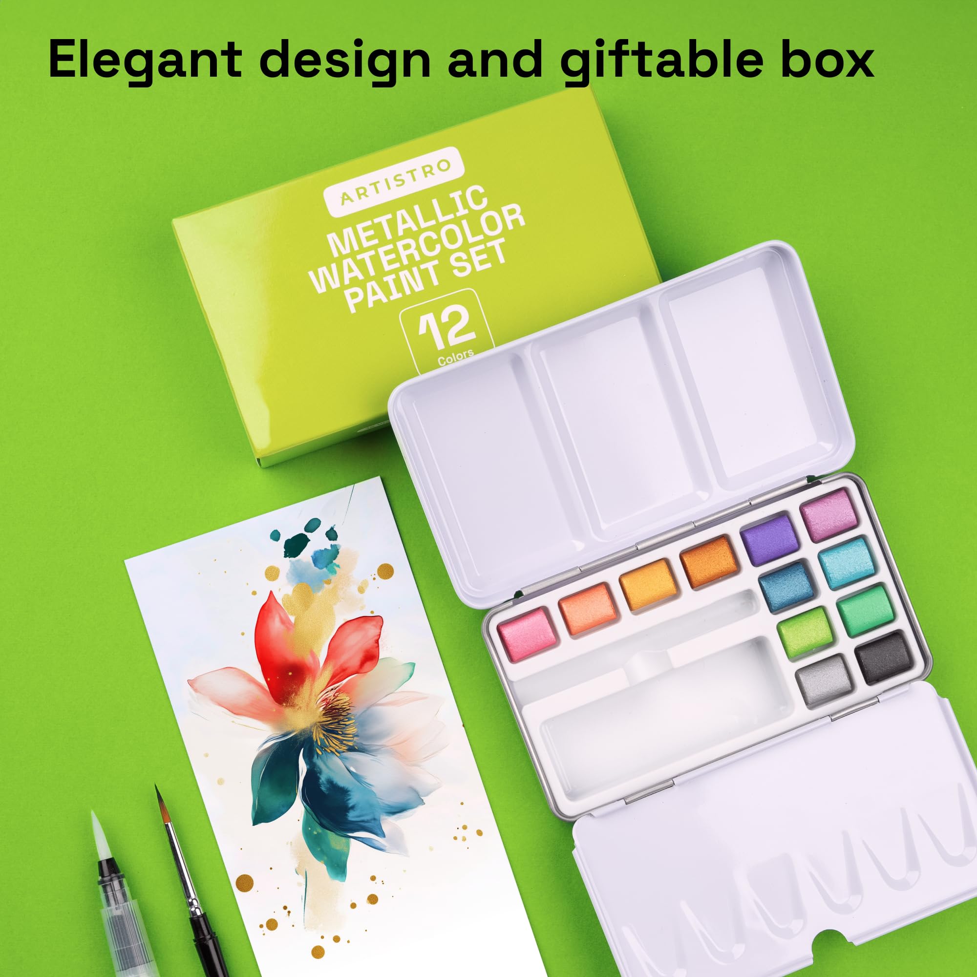 Snapklik.com : ARTISTRO Metallic Watercolor Paint Set 12 Colors, Travel ...
