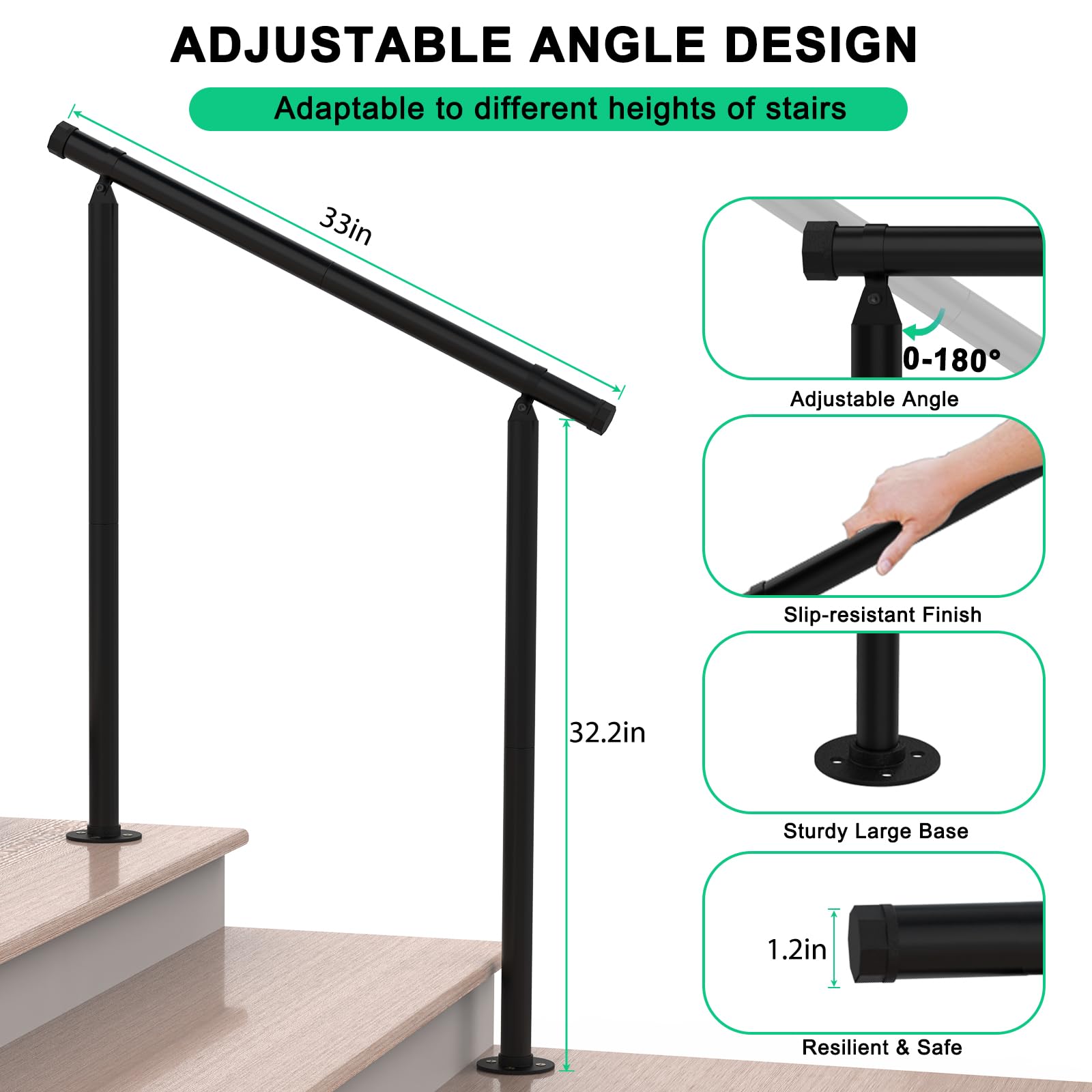 Snapklik.com : 2 Pack Handrails For Outdoor Steps,2 To 3 Steps HandRail ...
