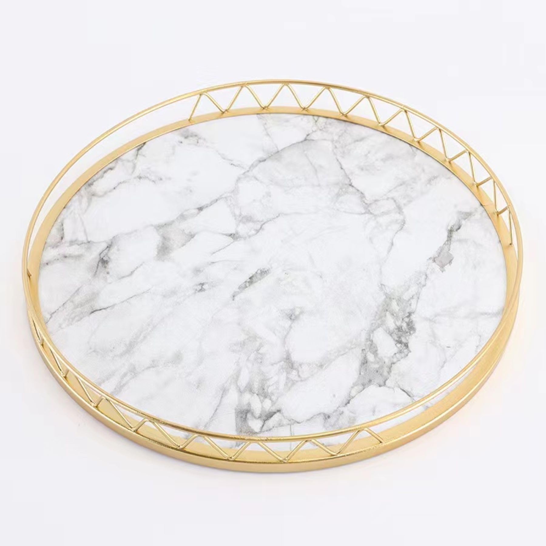 Amazon.com: 11.8" Round Decorative Tray for Coffee Table, Modern marbling Metal Serving Tray for ...
