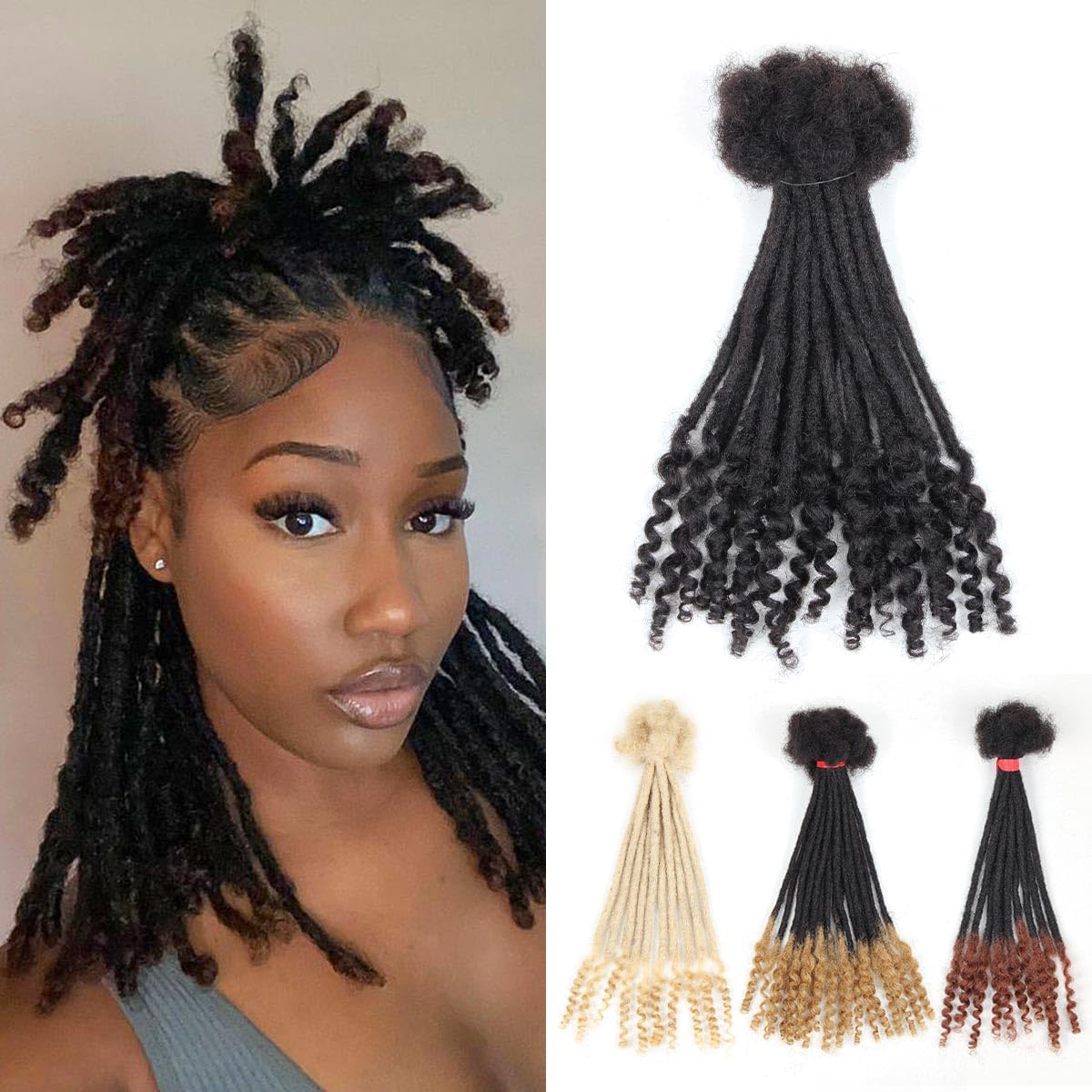 Amazon.com : KAMA Human Hair Dreadlocks with Curly End, Natural Human ...