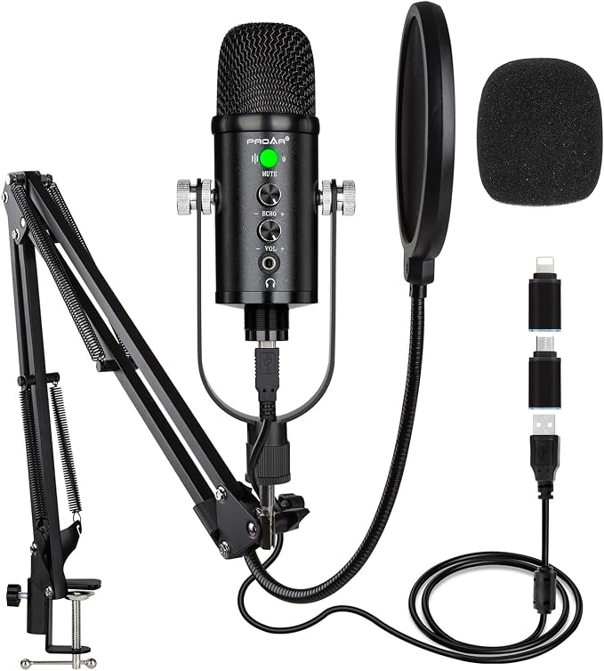 Amazon.com: PROAR USB Microphone Condenser Computer PC Gaming Mic ...