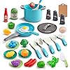 Amazon.com: KidKraft 27-Piece Pastel Cookware Set, Plastic Dishes and ...
