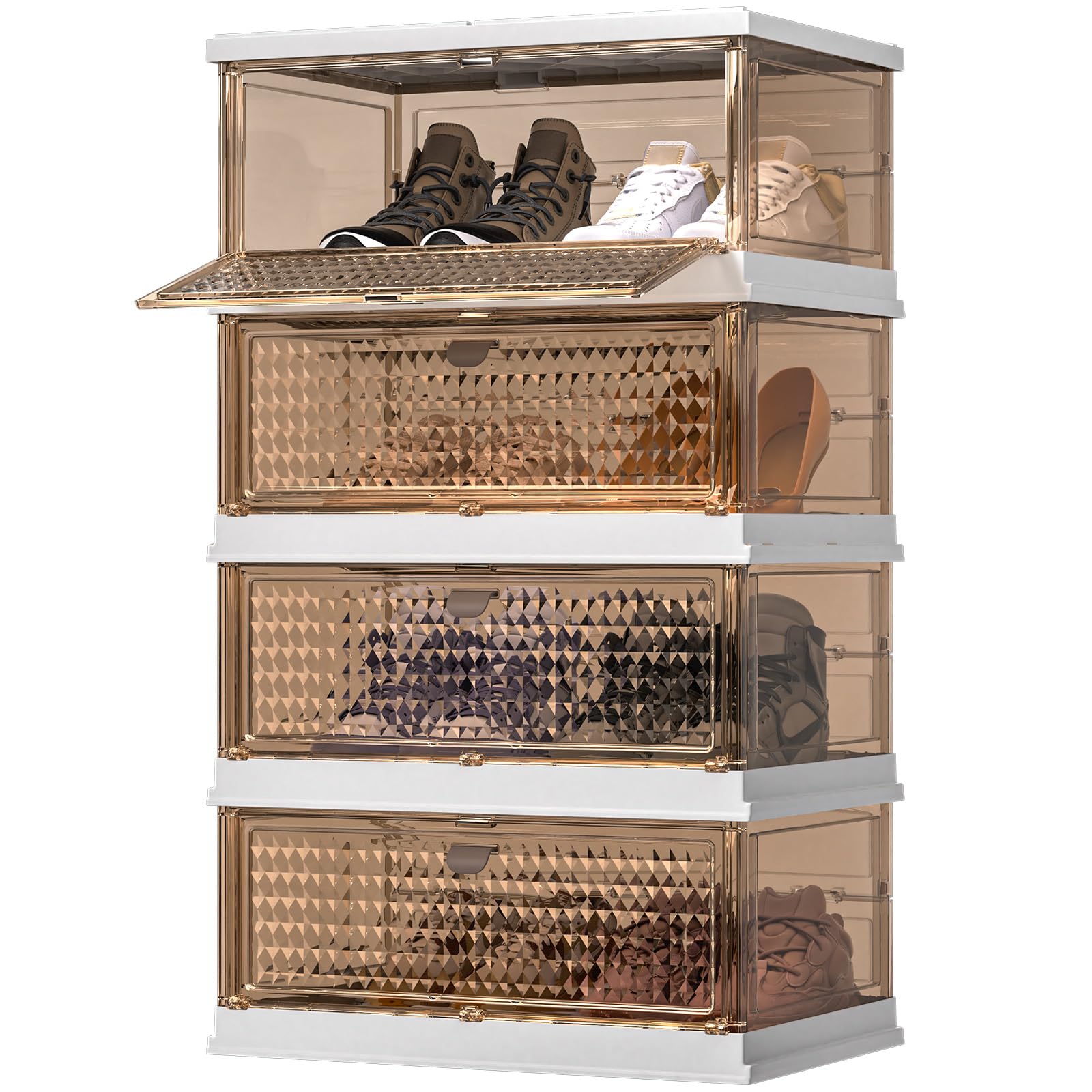 Snapklik.com : Outlet Brown Shoe Storage Box, Stackable Shoe Organizer ...