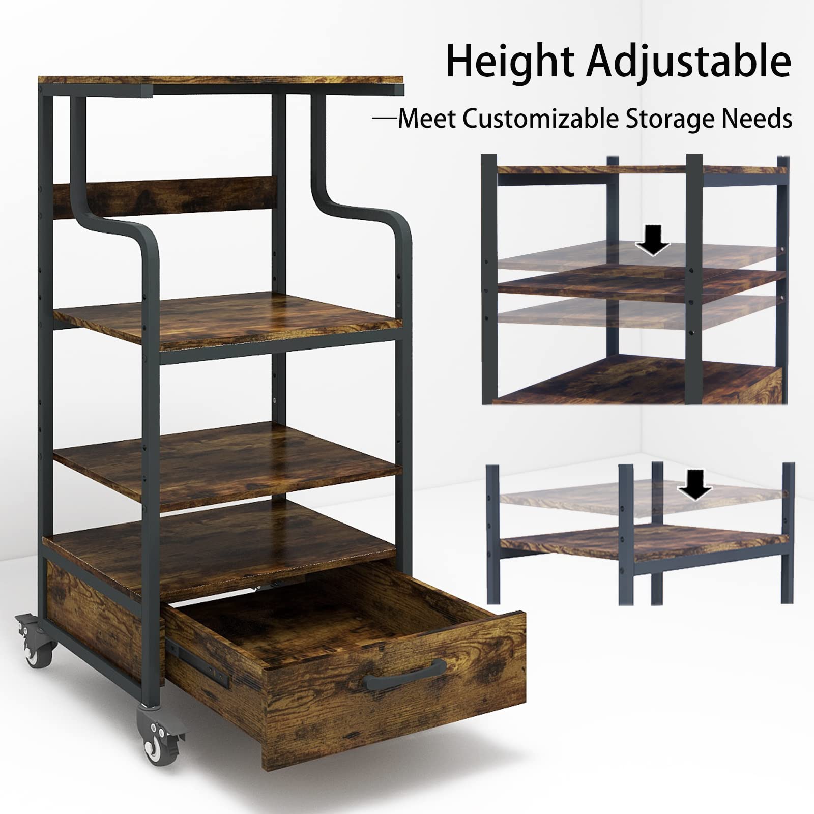 Natwind 4-Tier Multiple Printer Stand with Drawer Mobile Double Printer ...