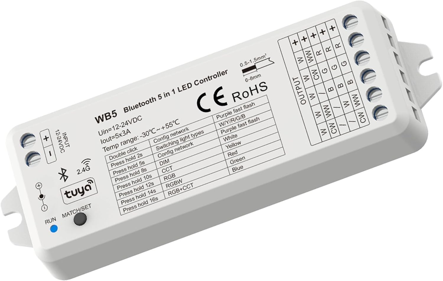 Amazon.com: 5in1 WB5 2.4GHz Bluetooth LED Controller for LED Strip ...
