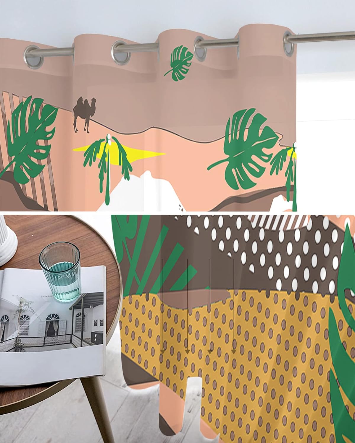 Desert Monstera Leaf Sheer Curtains 36 Inch Length Light Filtering ...