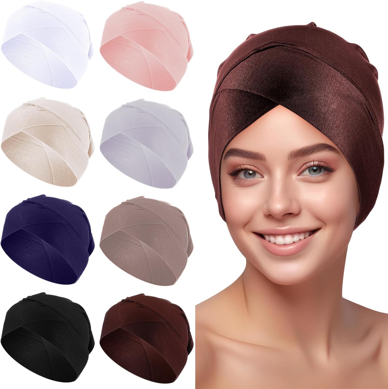 Cuffbow 8 Pcs Women Under Scarf Hijab Cap Islamic Muslim Solid Color ...