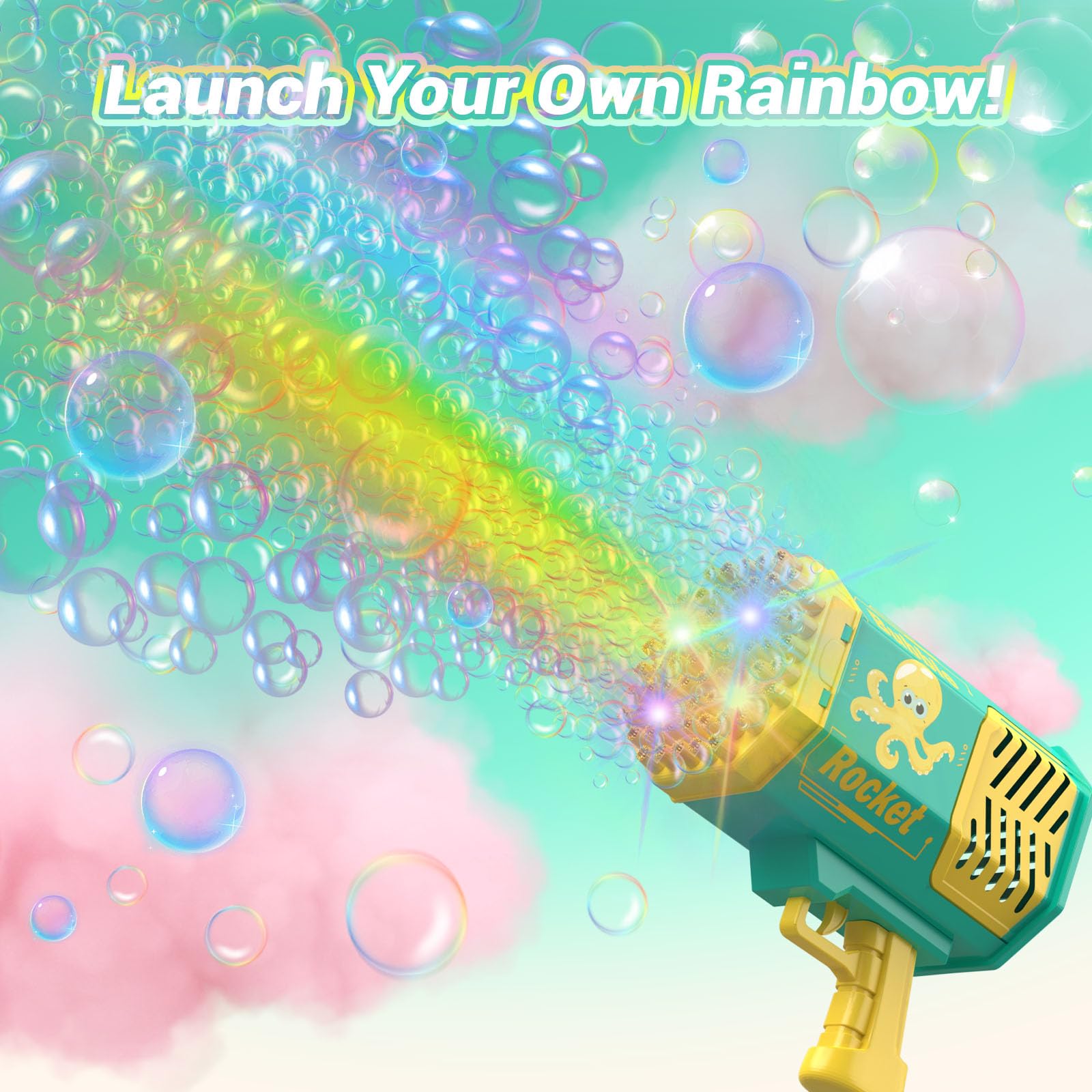 Bubble Gun, 69 Holes Bubble Machine Gun with Colorful Lights/Bubble ...