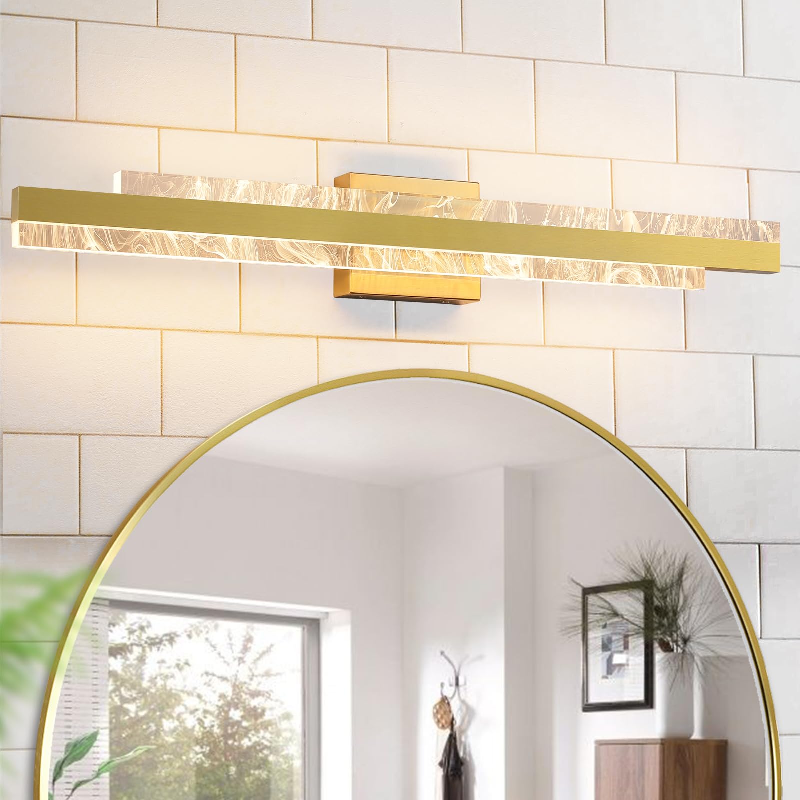 HAHZT Modern Bathroom Vanity Light: Brushed Gold 32 inch 28W Dimmable ...