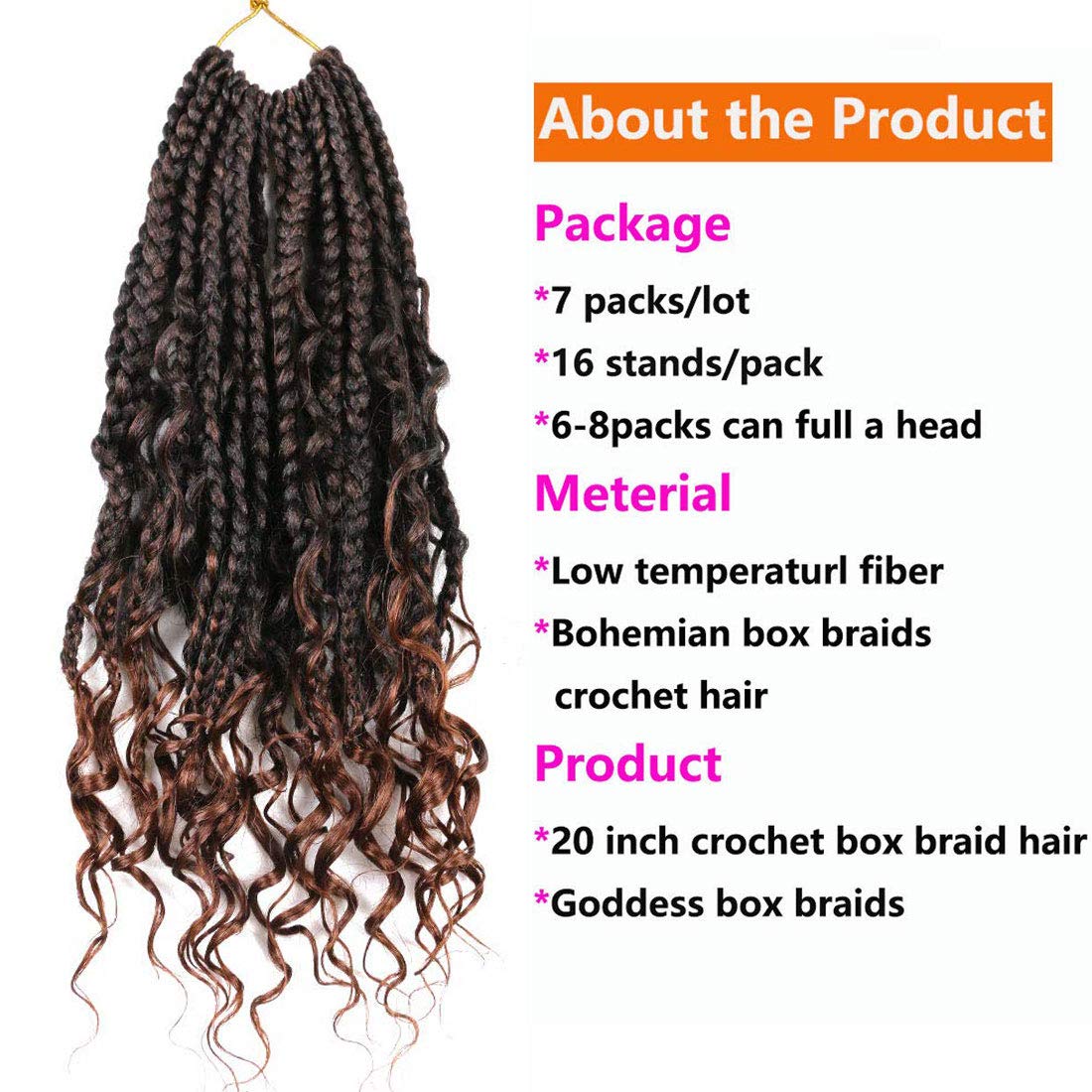 Mytarku 7 Packs Box Braids Crochet Hair 20 inch Box Braids Crochet ...