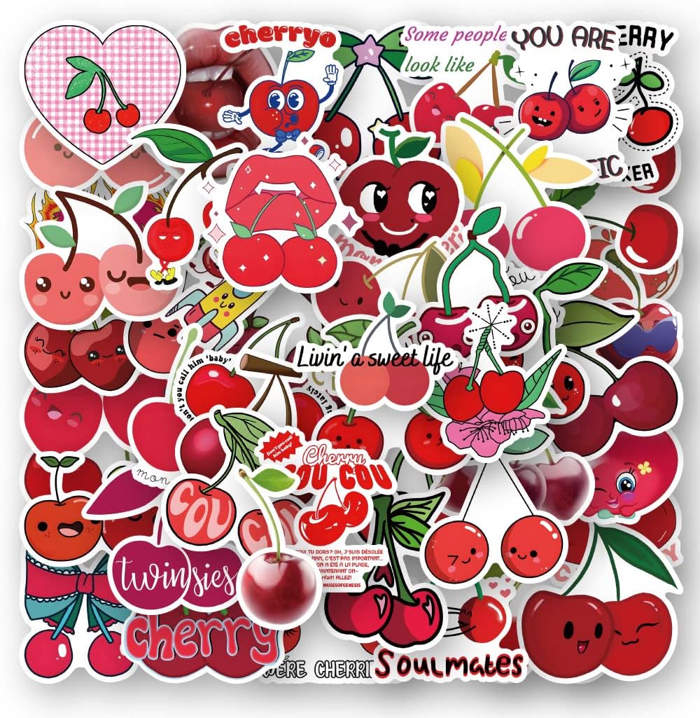 Amazon.com: 51 Pcs Cherry Stickers | Cute Cartoon Cherry Bomb Stickers ...