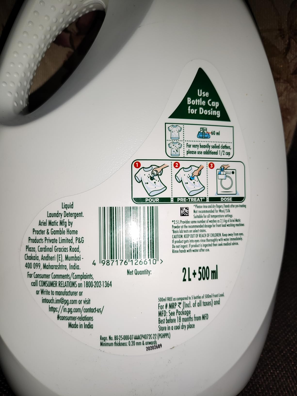 Ariel Liquid Detergent Front Load - 2L + 500ml free | Removes 7 day ...