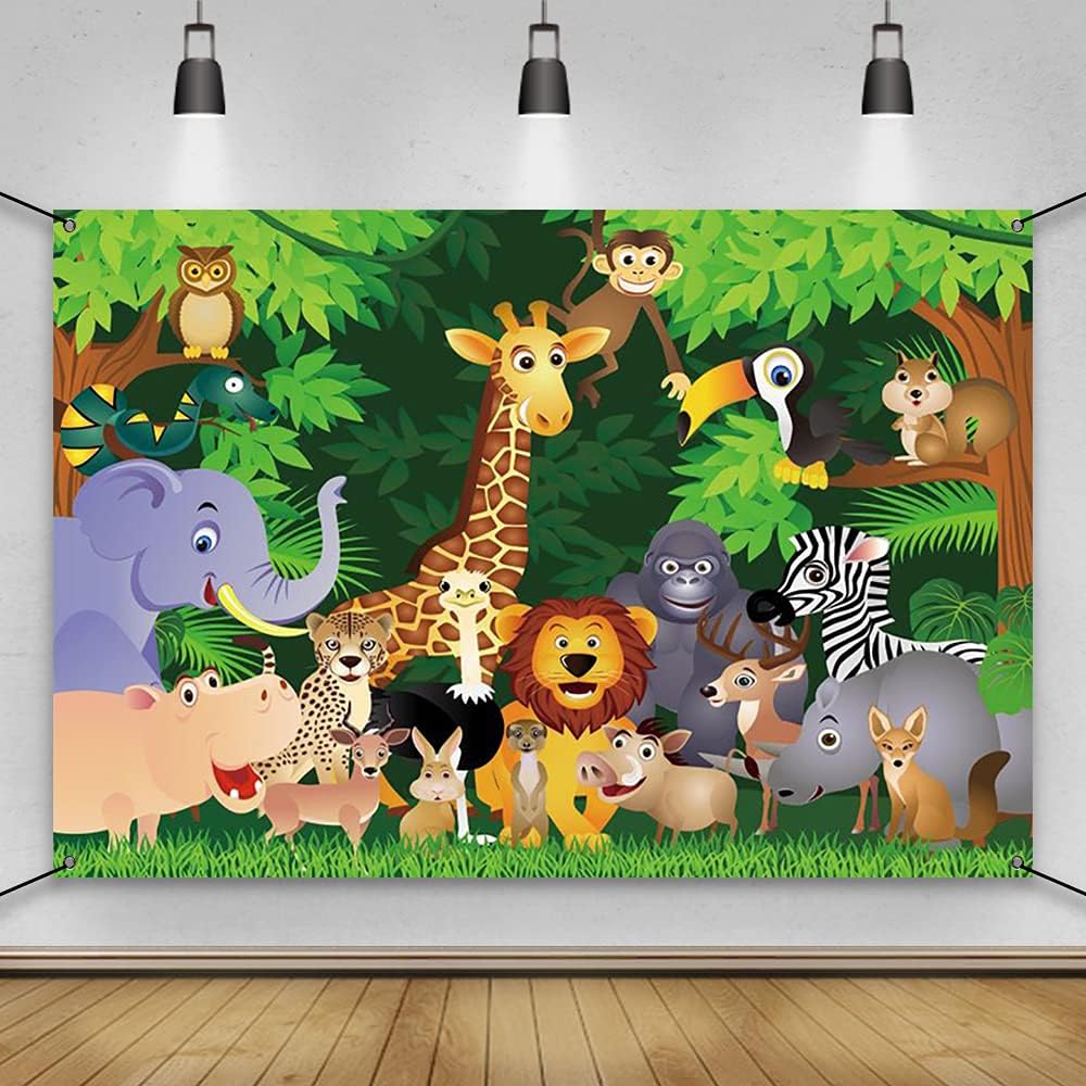 Amazon.com: AWERT Polyester 6x3.6ft Cartoon Jungle Animals Banner ...