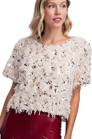 Amazon.com: FEMI SEMI Blusa de manga corta con cuello redondo y ...