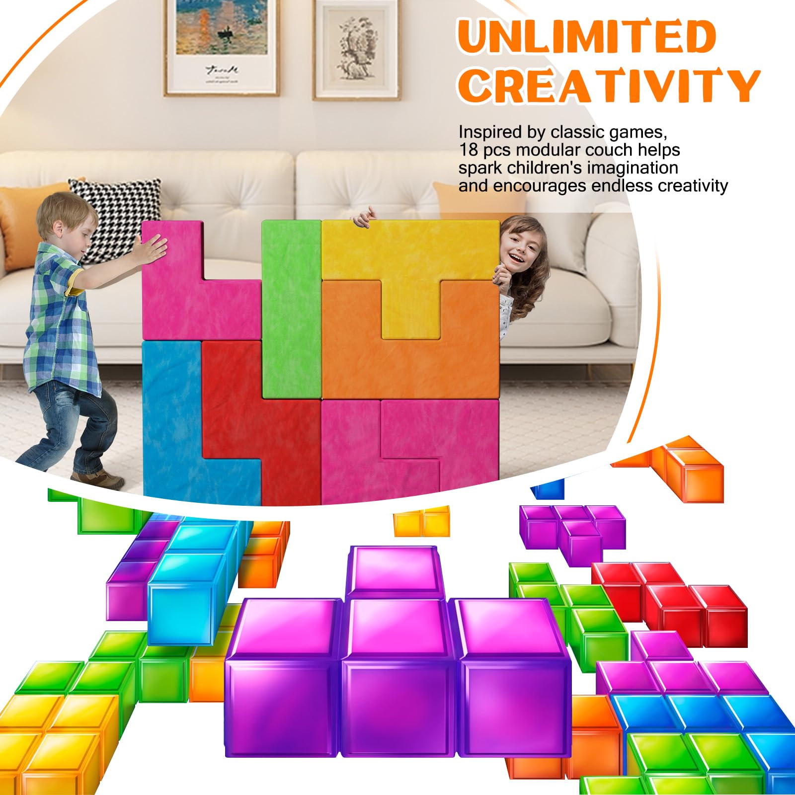 Snapklik.com : 18pcs Modular Kids Play Couch, Blocks Theme Foam Kids ...