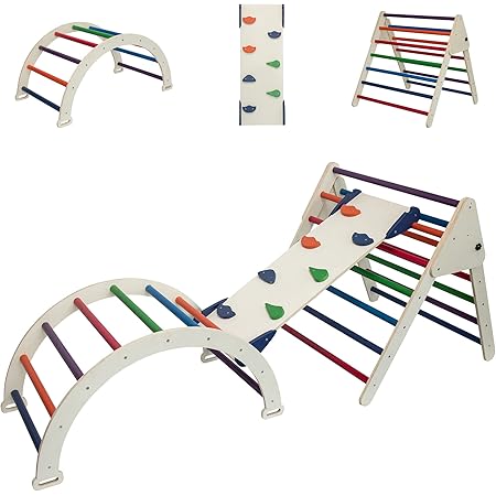 3 in 1 Foldable Triangle Ladder, Pikler Triangle Climber with Ramp, Sturdy Wooden Toddler ...