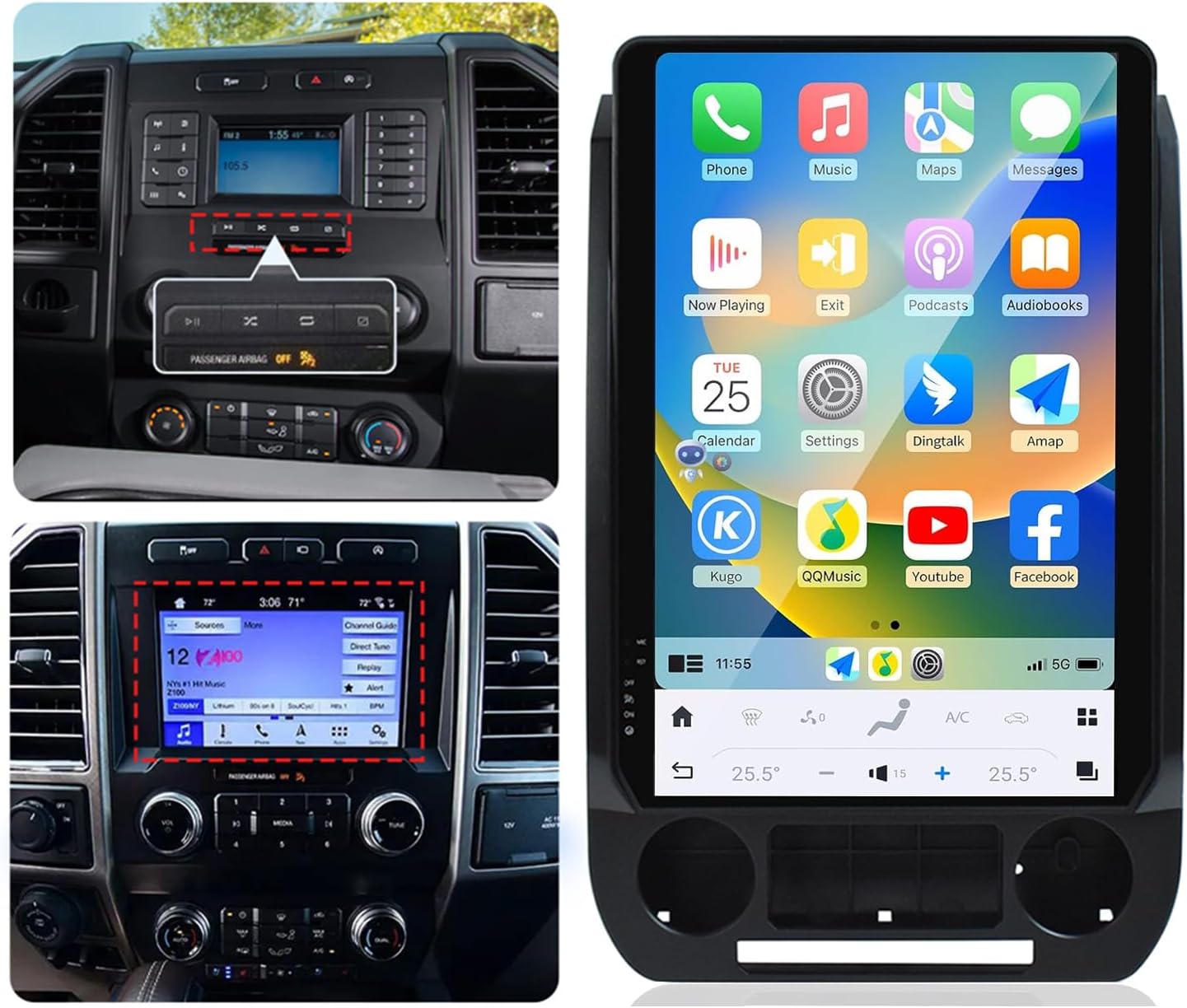 Amazon.com: Android 13 Tesla Style Car Radio for Ford F150 Raptor 2015 ...