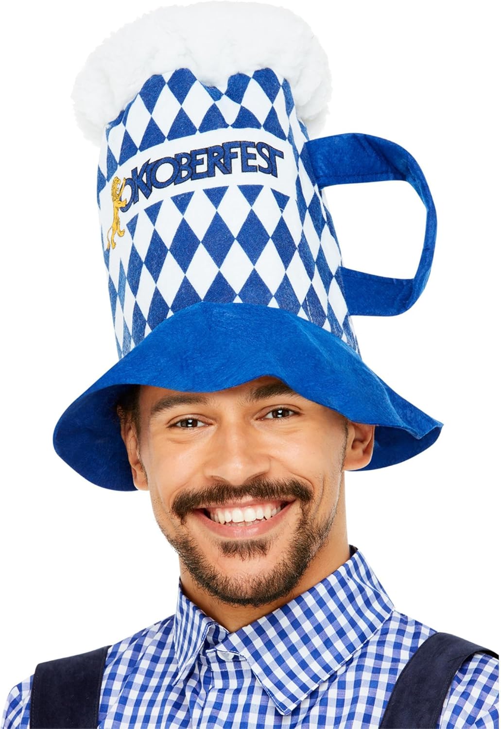 Smiffys Beer Festival Beer Hat, Blue & White Chequered with Handle ...