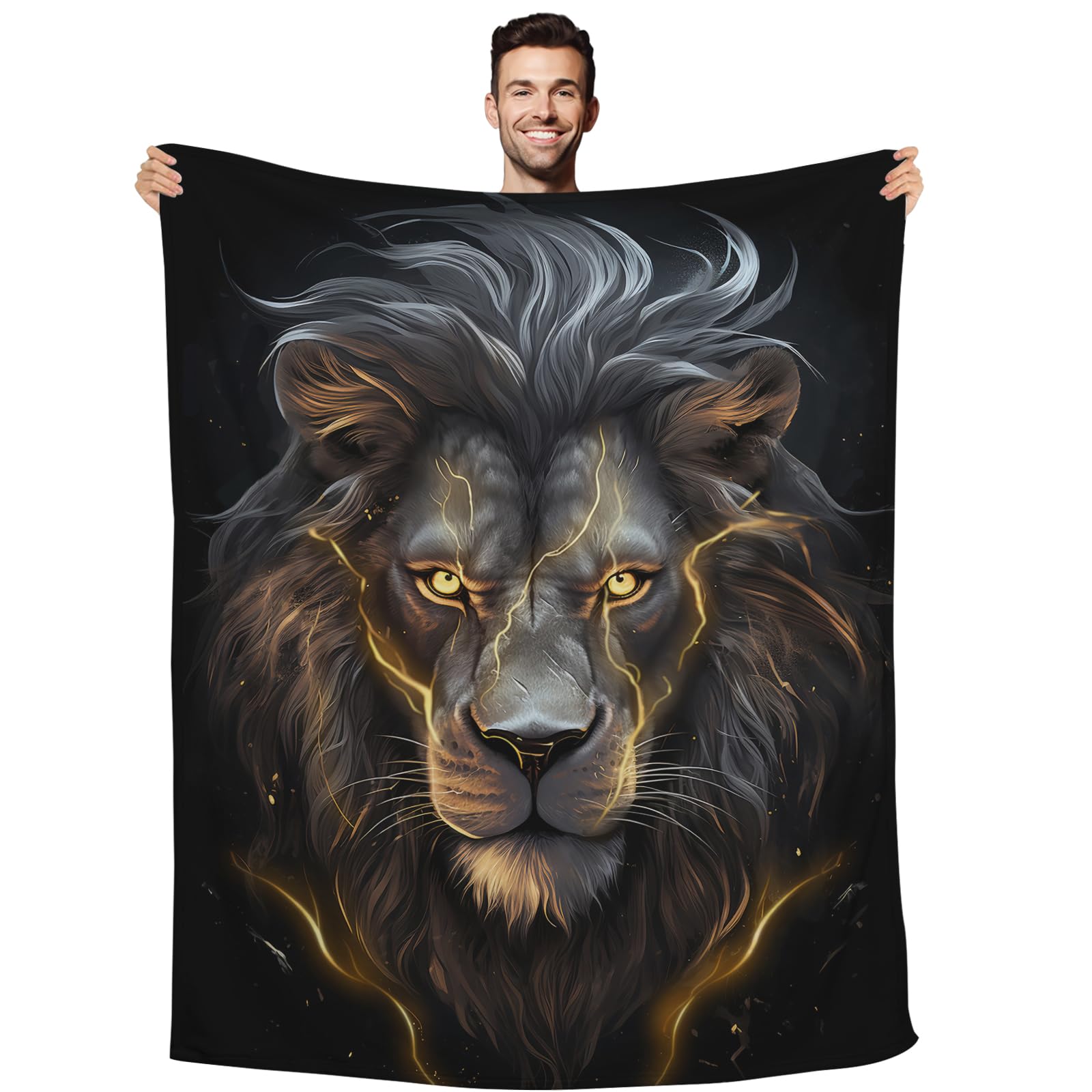 Amazon.com: Huke Lion Gifts Blanket, Cool Black Gold Lion Blanket for Adults and Kids, Lion ...