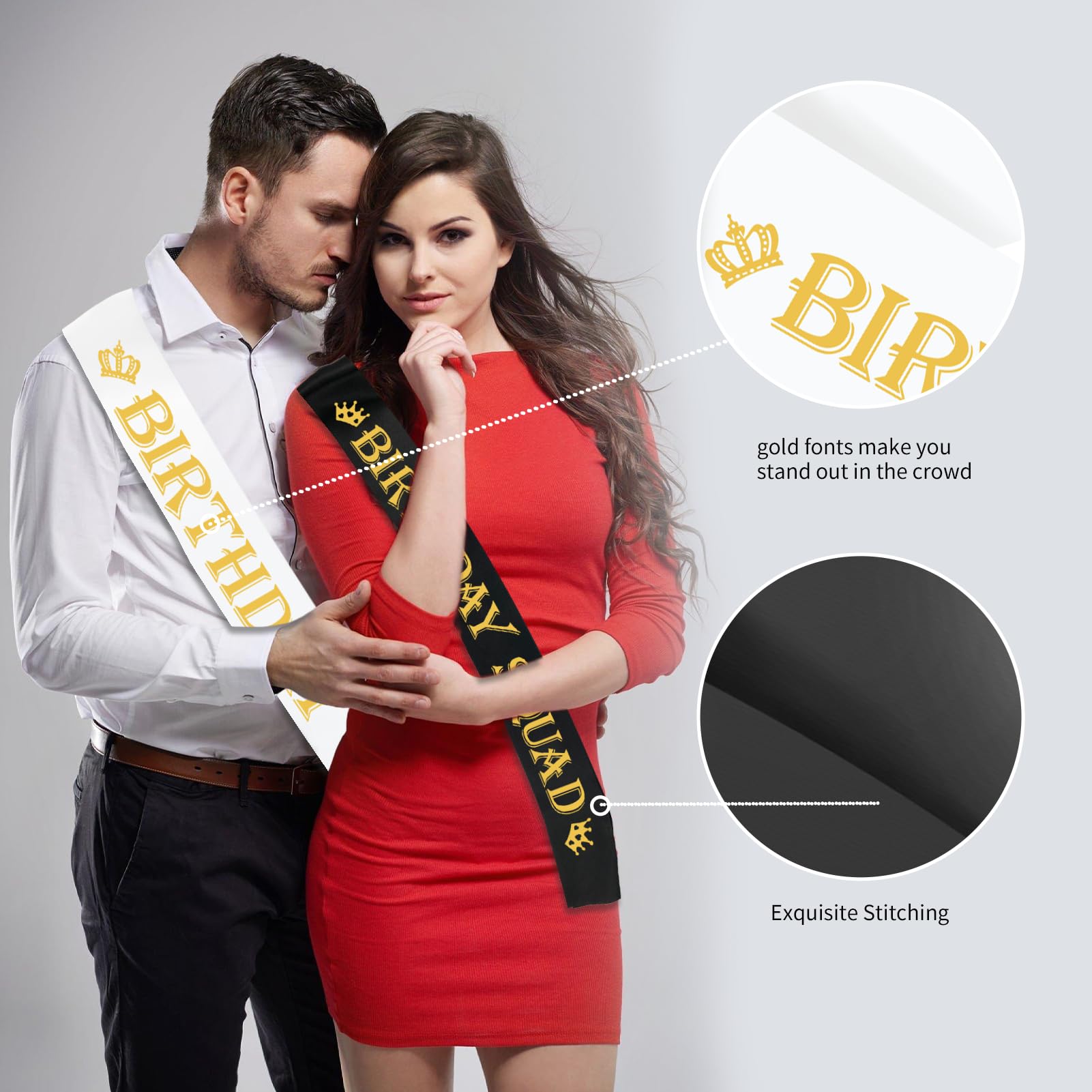 Party Favors Birthday King Sash & Squad Set | 7-Piece Gold Letter Party ...