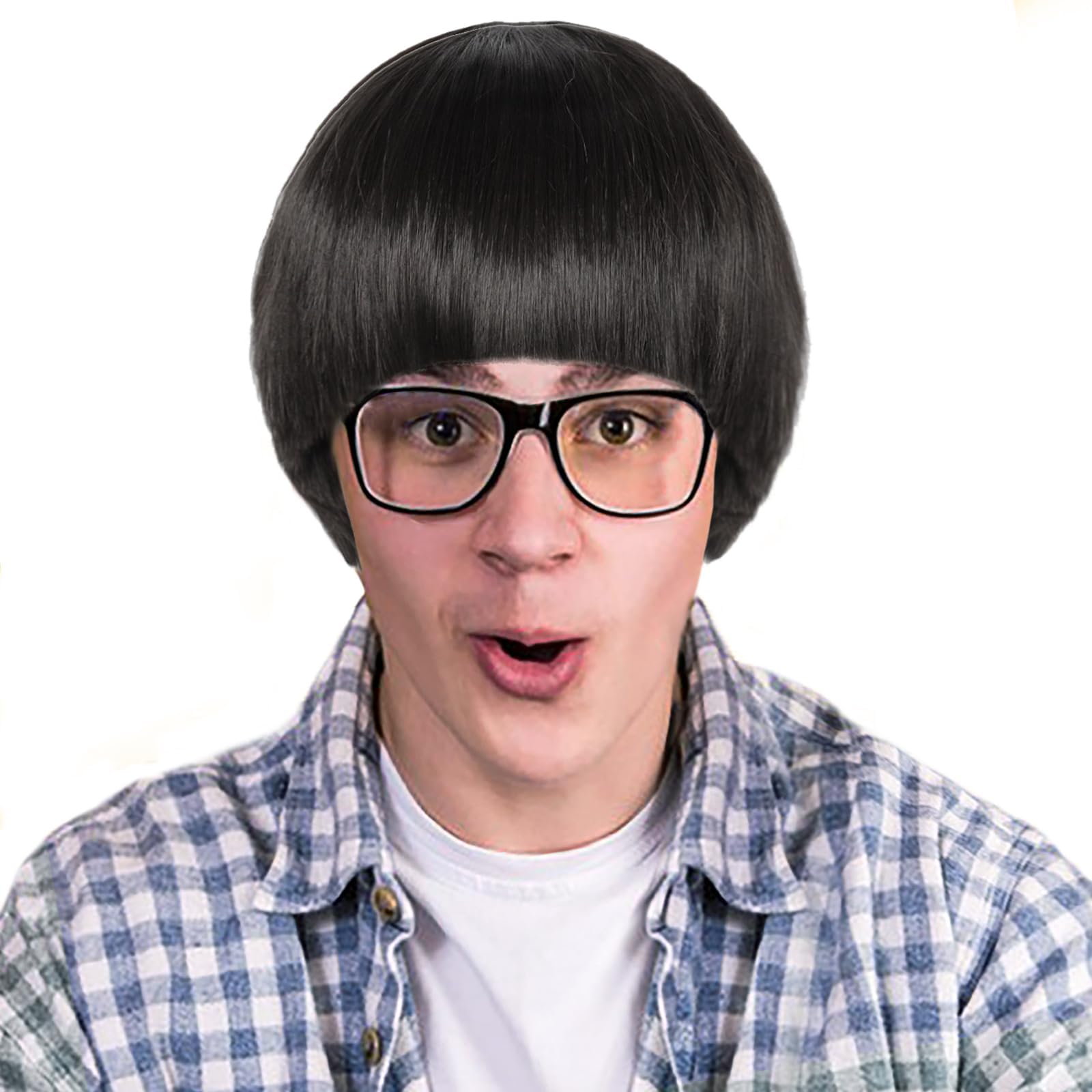 Amazon.com: AICKER Short Black Bowl Cut Wig Mushroom Wig for Men- Funny ...