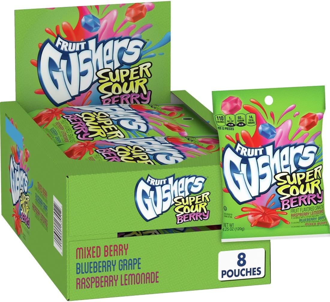 Amazon.com: Gushers Fruit Flavored Snacks, Super Sour Berry Flavor, 8 ...