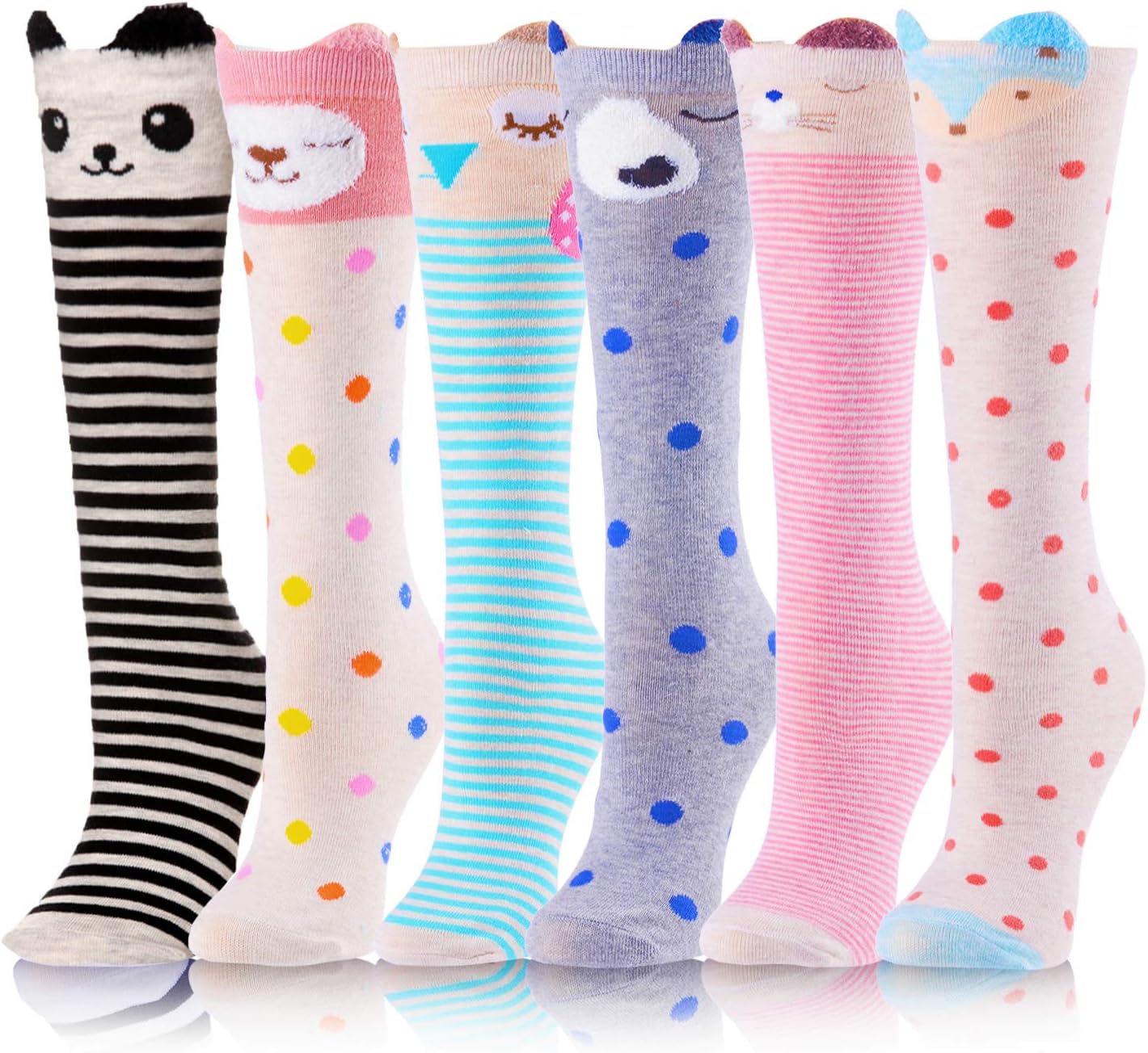 Amazon.com: ANTSANG Kids Girls Knee High Socks 6 Pairs Long Boot Fun ...