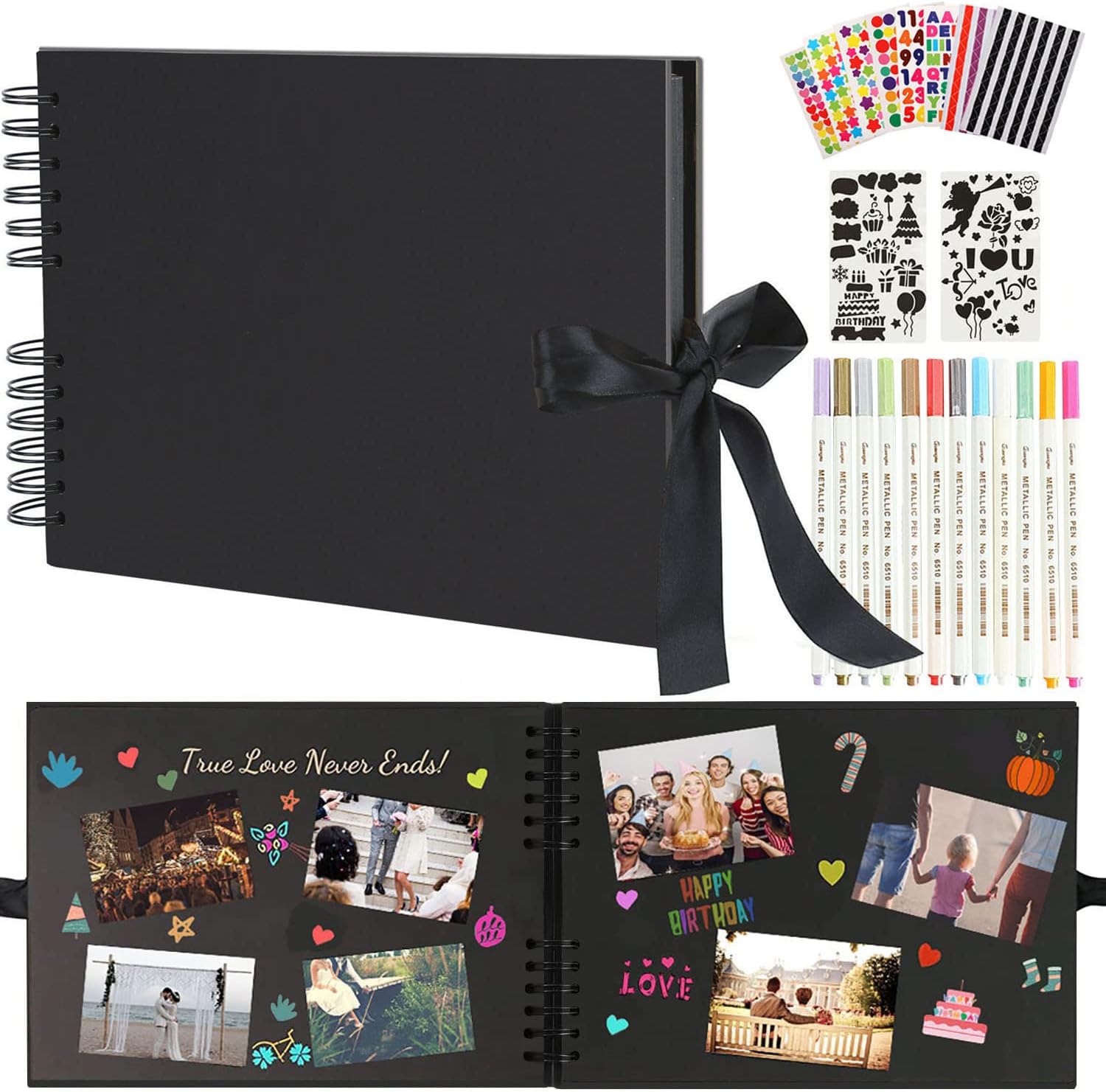 Boic Album Photo Scrapbooking 80 Pages Noir, DIY Traditionnel Scrapbook ...