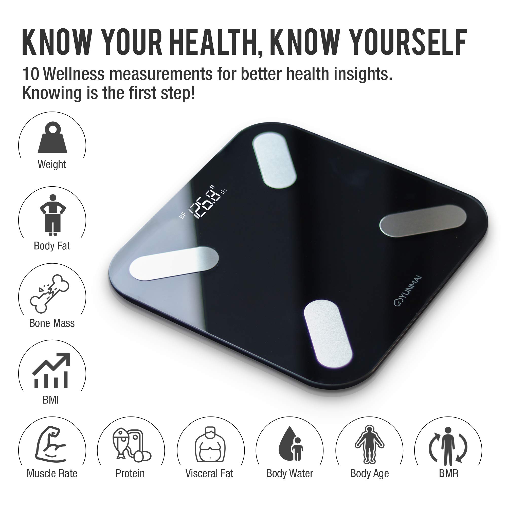 YUNMAI X (Compact) Bluetooth Scale for Weight and Body Fat - Glass Top ...