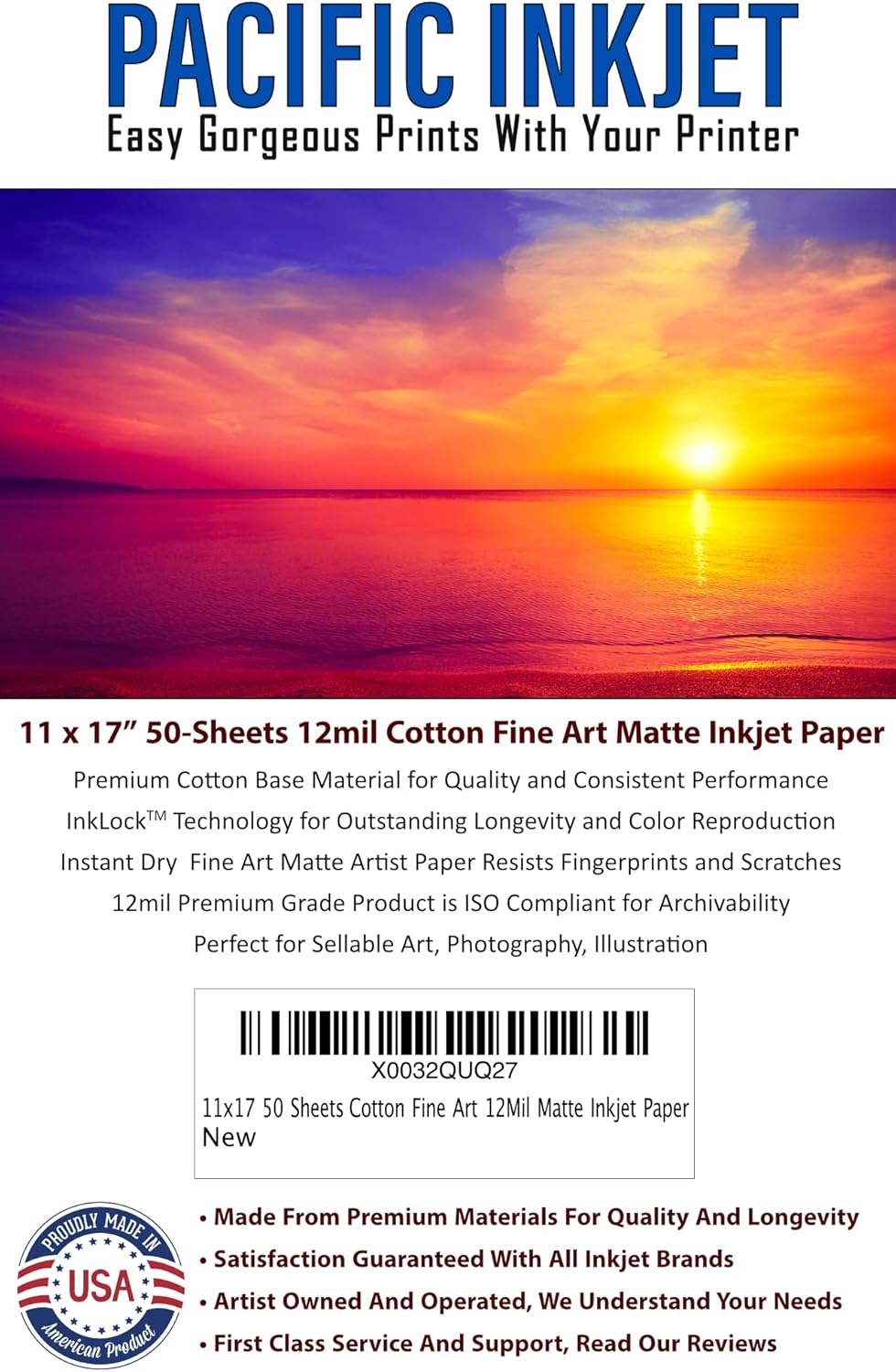 Amazon.com : 11x17 50 Sheets 100% Cotton Fine Art 12mil – Professional ...